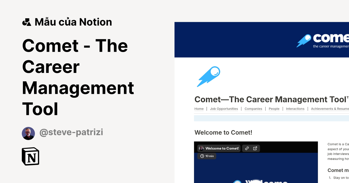 Mẫu Comet - The Career Management Tool | Thị trường Notion