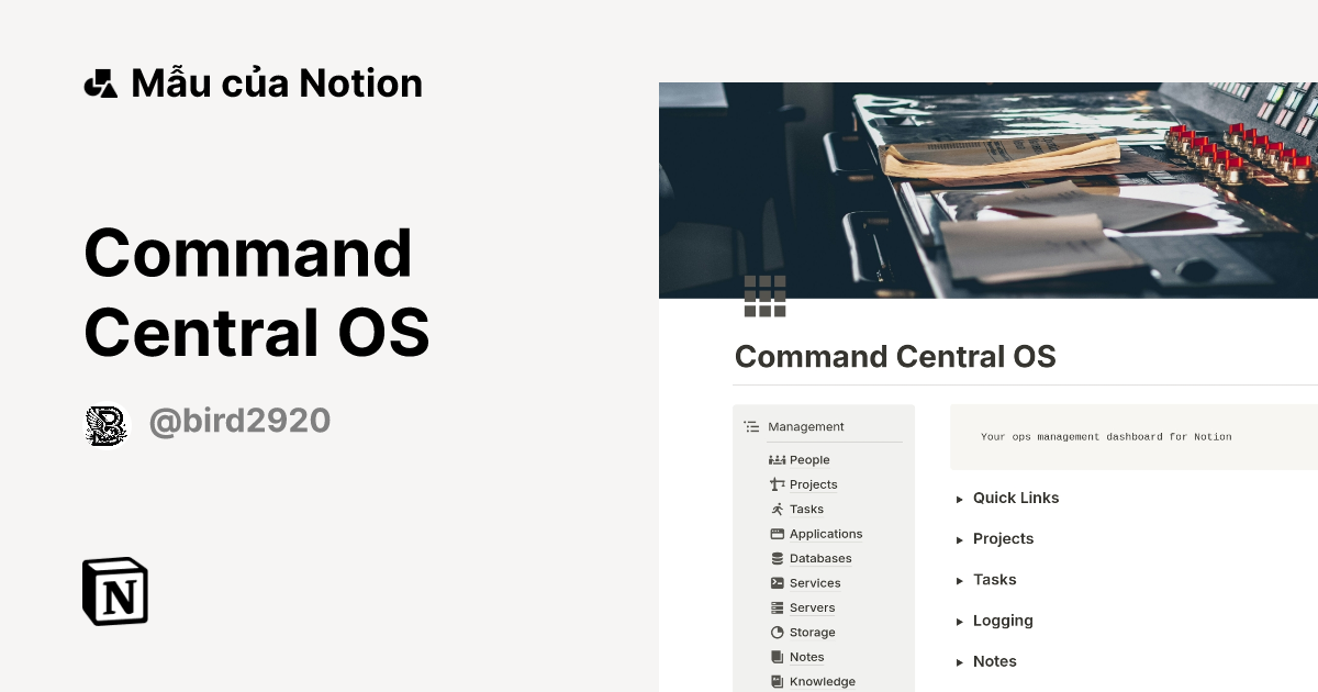 Mẫu Command Central OS | Thị trường Notion