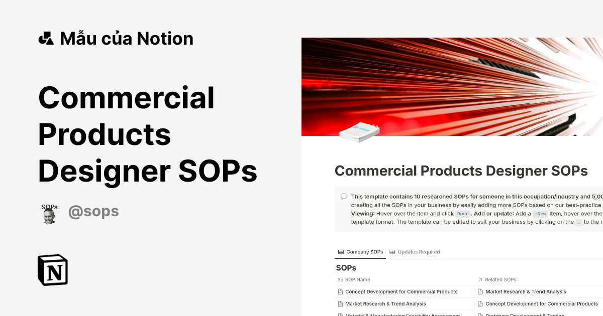 Mẫu Commercial Products Designer SOPs | Thị trường Notion