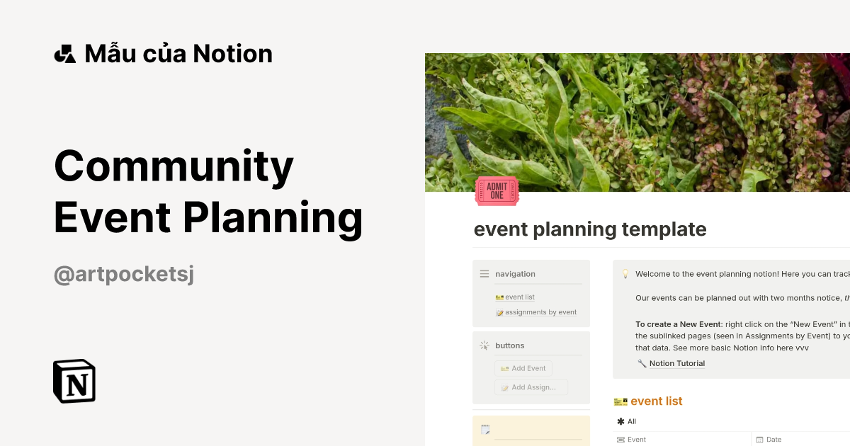Community Event Planning Mẫu do Art Pocket SJ tạo | Thị trường Notion