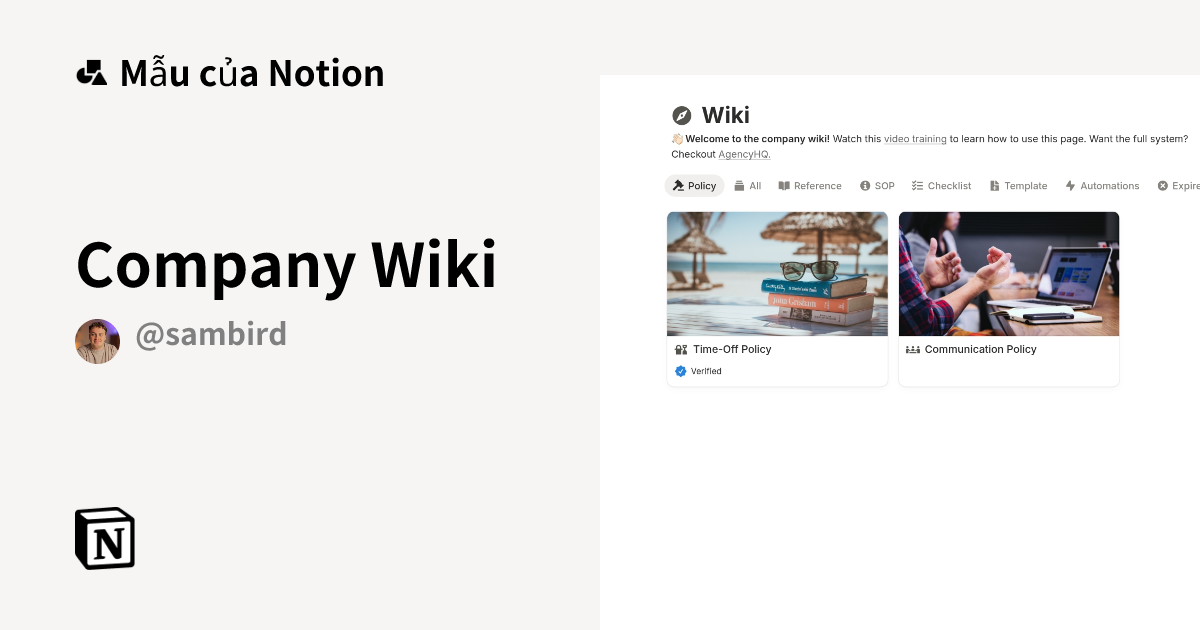 Mẫu Company Wiki | Thị trường Notion