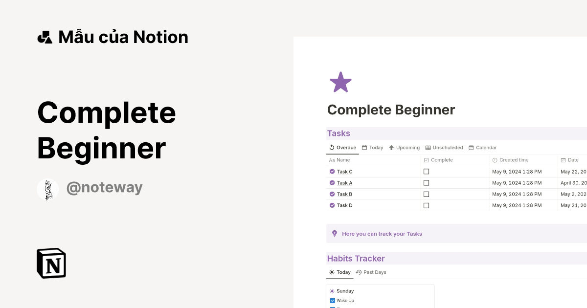 Complete Beginner Mẫu do Noteway tạo | Thị trường Notion