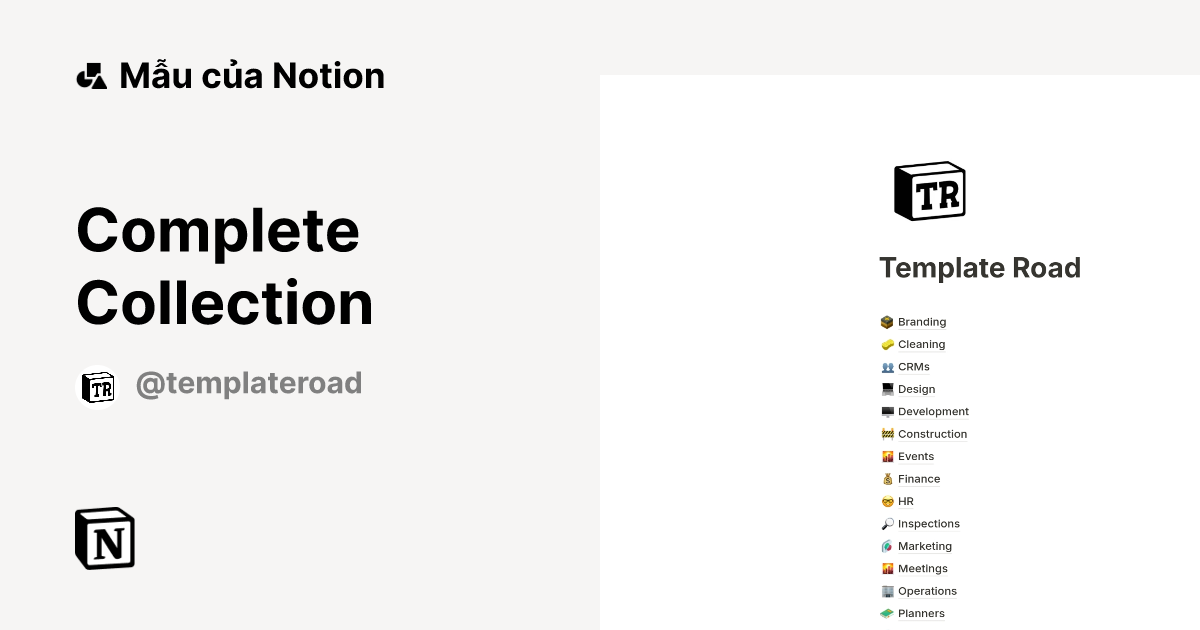 Complete Collection Mẫu do Template Road tạo | Thị trường Notion