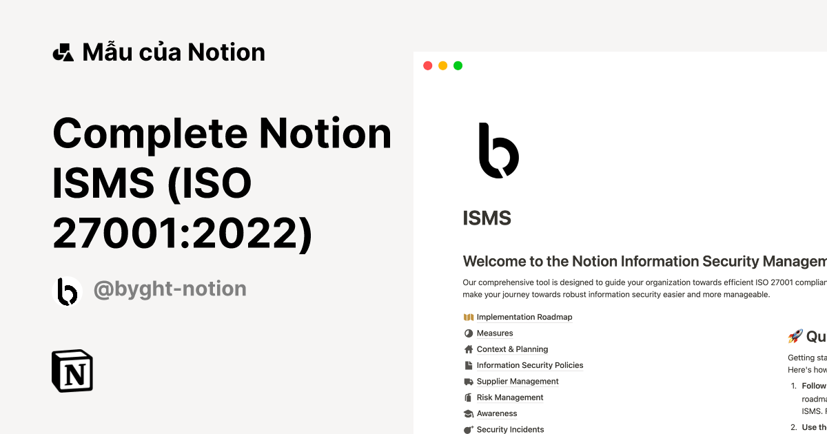 Mẫu Complete Notion ISMS (ISO 27001:2022) | Thị trường Notion