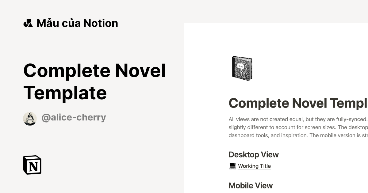 Complete Novel Template Mẫu do Alice Cherry tạo | Thị trường Notion