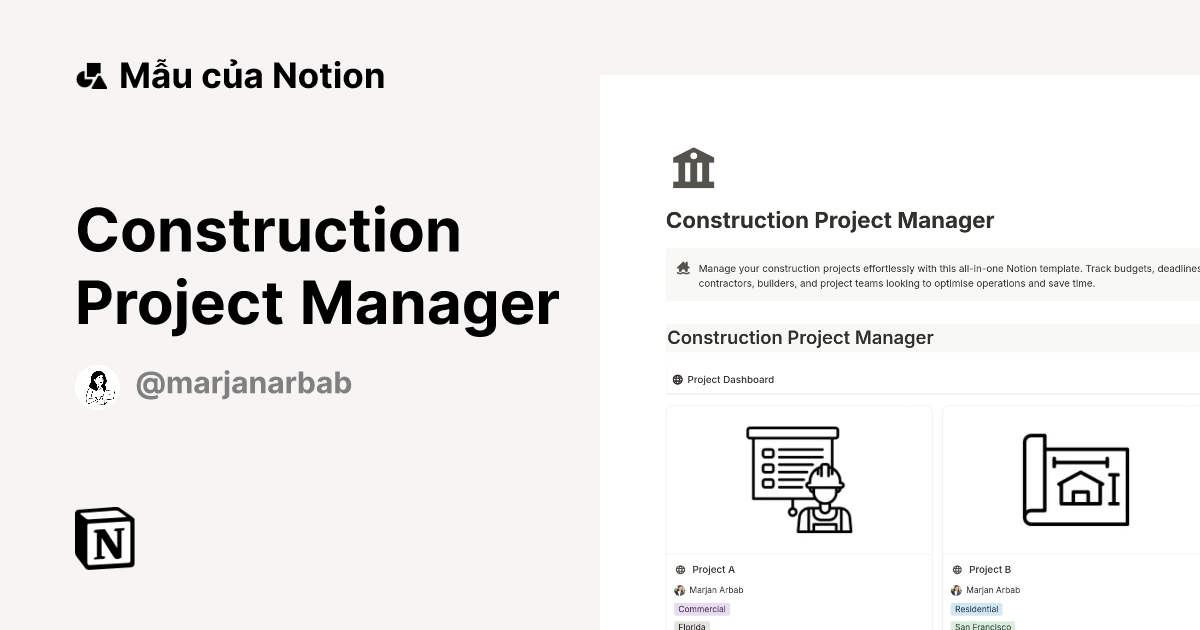 Construction Project Manager Mẫu do Marjan Arbab tạo | Thị trường Notion