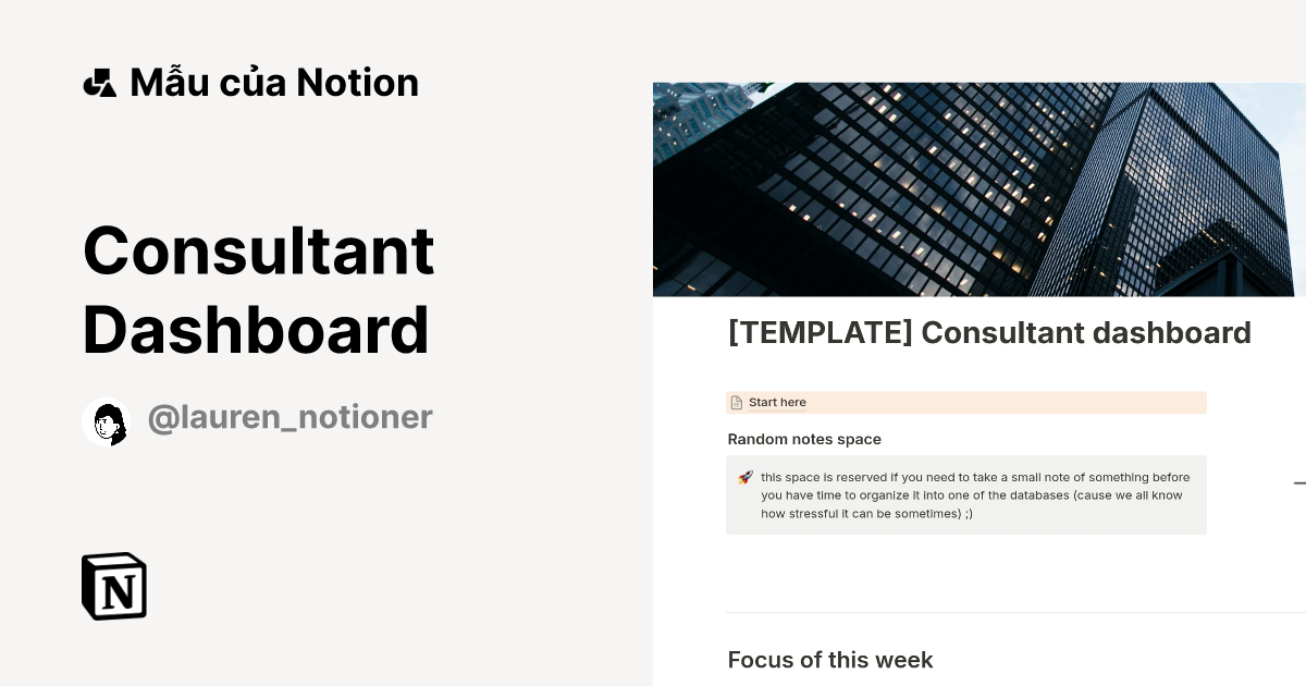 Mẫu Consultant Dashboard | Thị trường Notion