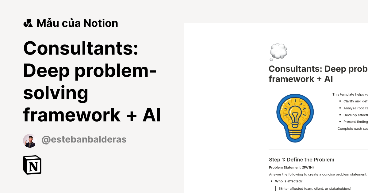Consultants: Deep problem-solving framework + AI Mẫu do Esteban Balderas tạo | Thị trường Notion