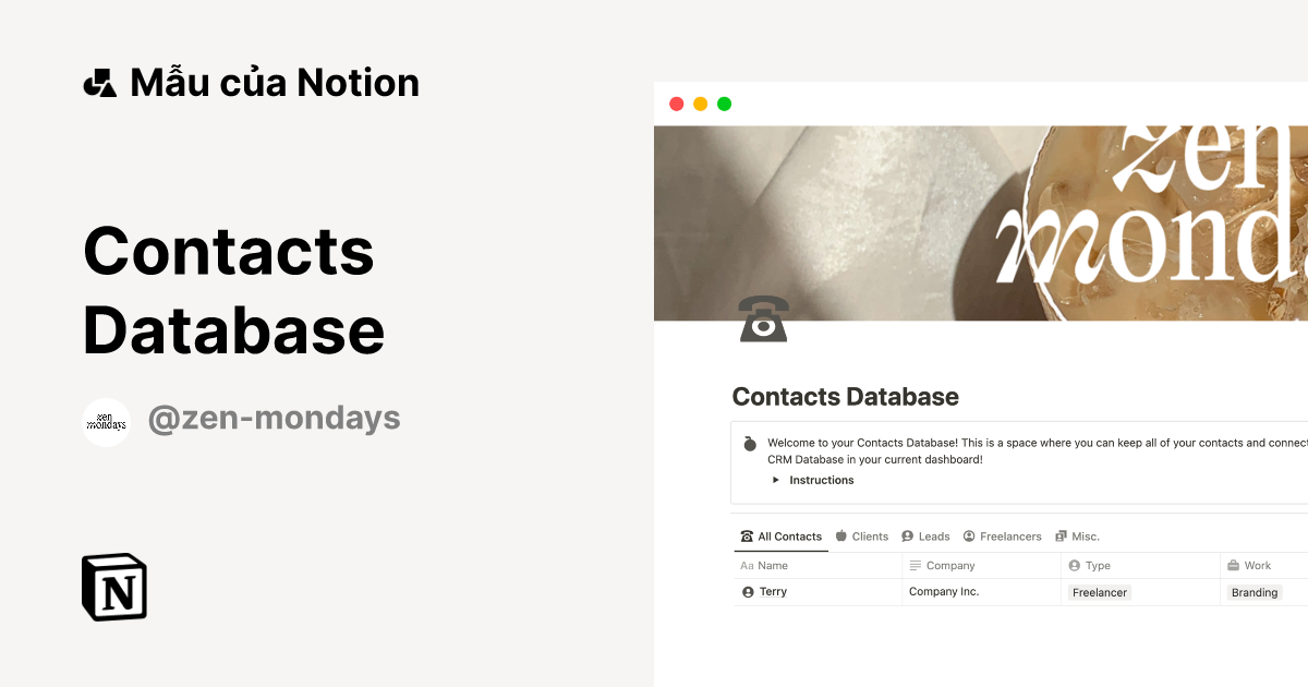 Mẫu Contacts Database | Thị trường Notion