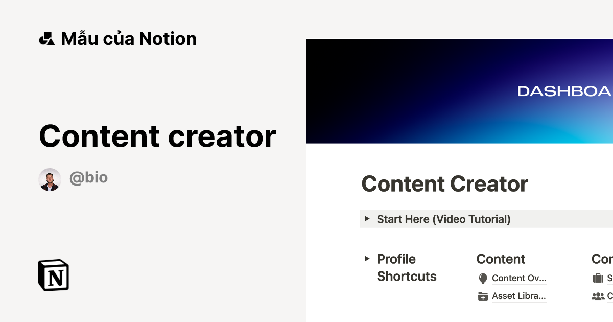 Mẫu Content creator | Thị trường Notion