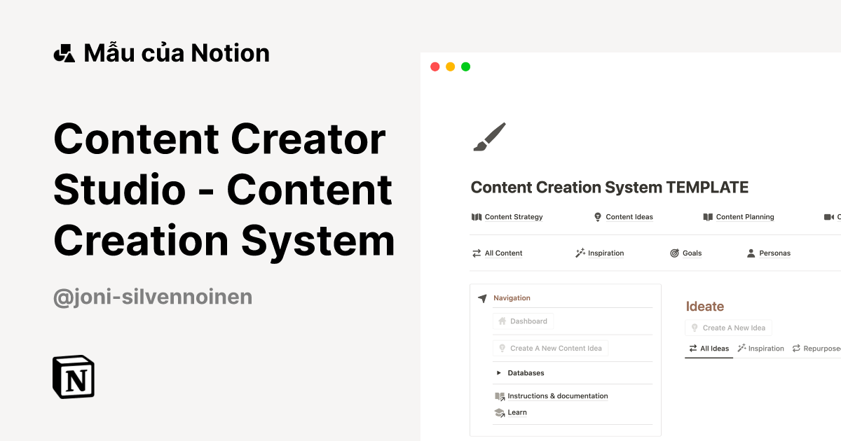 Mẫu Content Creator Studio - Content Creation System | Thị trường Notion