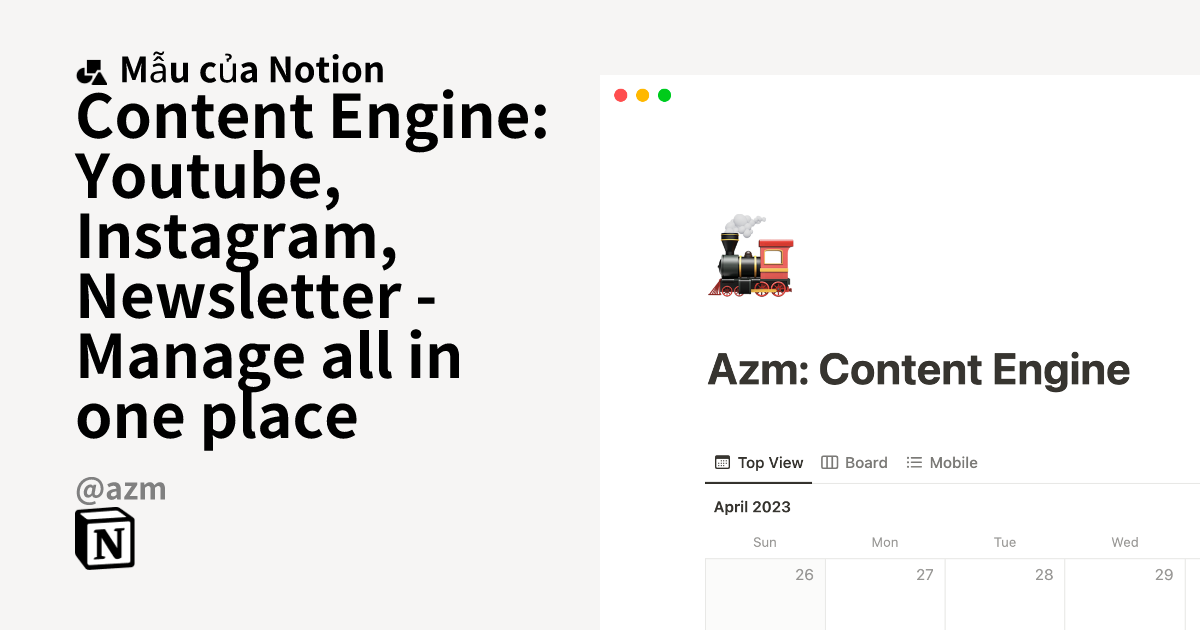 Content Engine: Youtube, Instagram, Newsletter - Manage all in one place Mẫu do Azm tạo | Thị ...