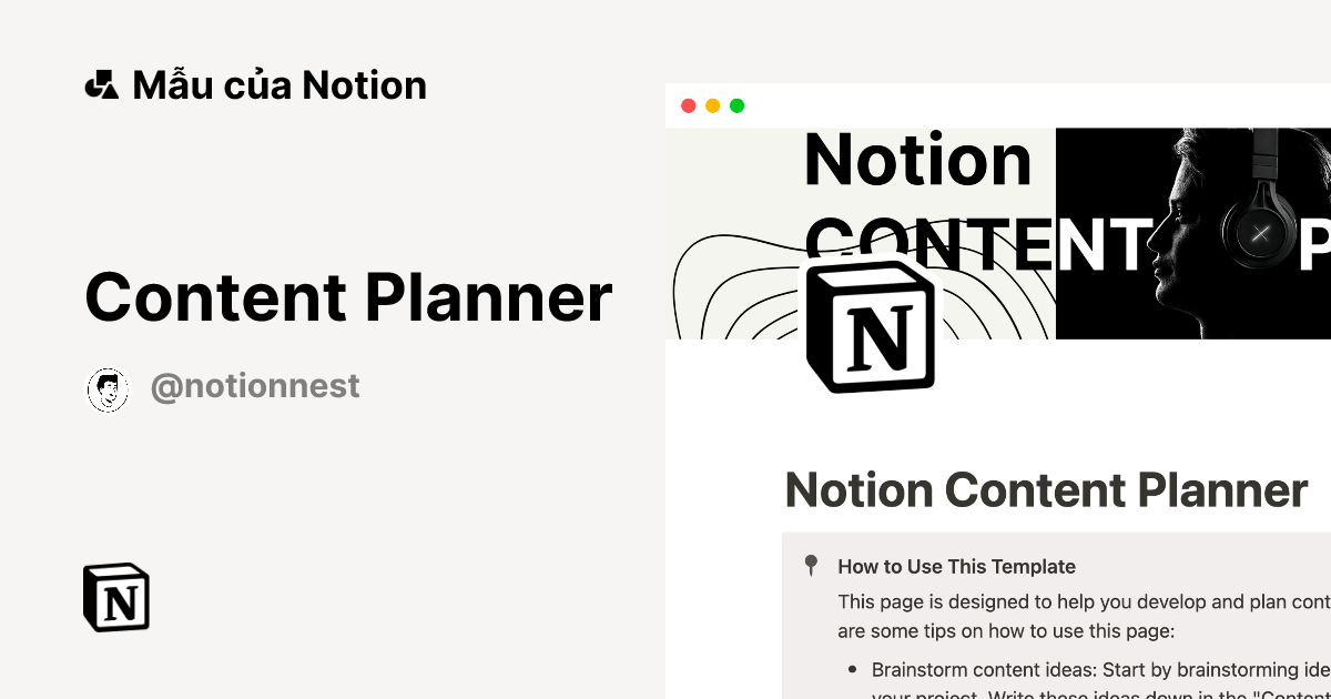 Mẫu Content Planner | Thị trường Notion
