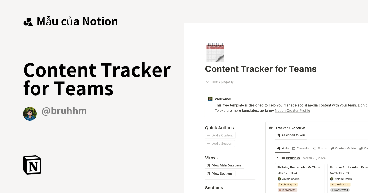 Mẫu Content Tracker for Teams | Thị trường Notion