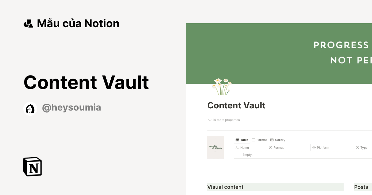 Mẫu Content Vault | Thị trường Notion