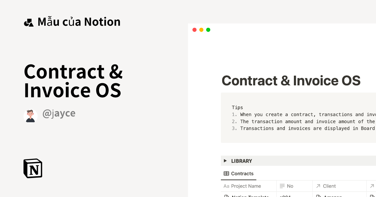 Contract & Invoice OS Mẫu do Jayce tạo | Thị trường Notion
