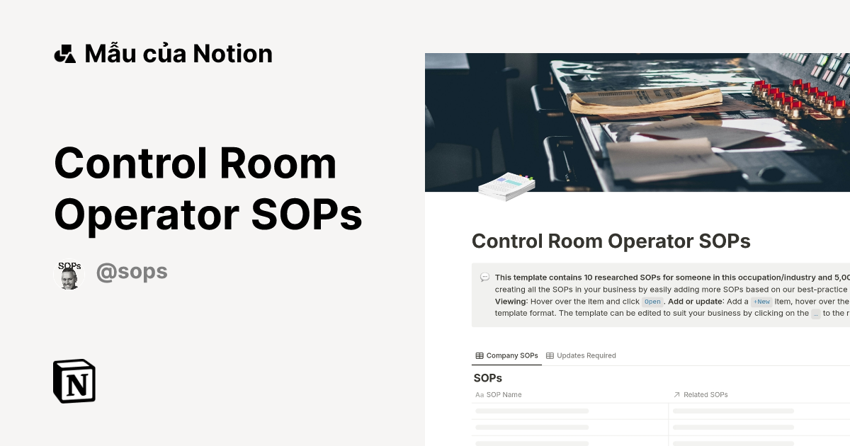 Mẫu Control Room Operator SOPs | Thị trường Notion