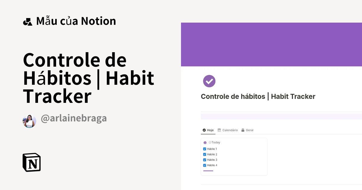 Mẫu Controle de Hábitos | Habit Tracker | Thị trường Notion