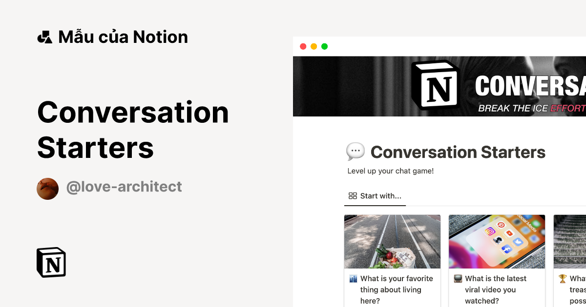 Mẫu Conversation Starters | Thị trường Notion