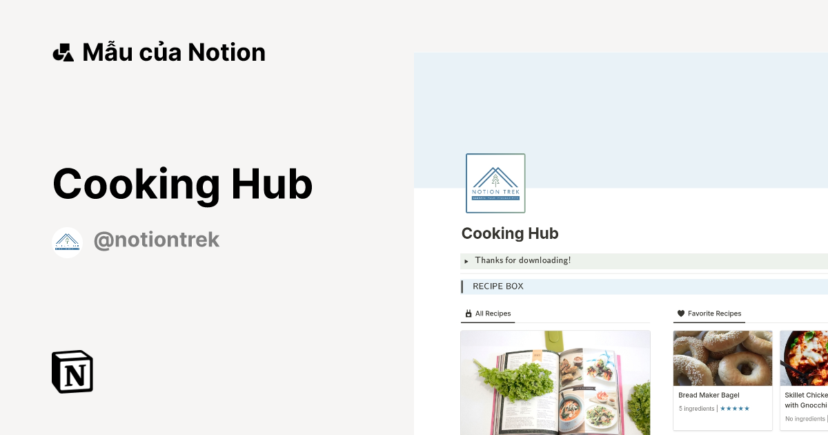 Cooking Hub Mẫu do Notion Trek tạo | Thị trường Notion
