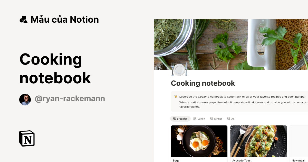 Cooking notebook Mẫu do Ryan tạo | Thị trường Notion