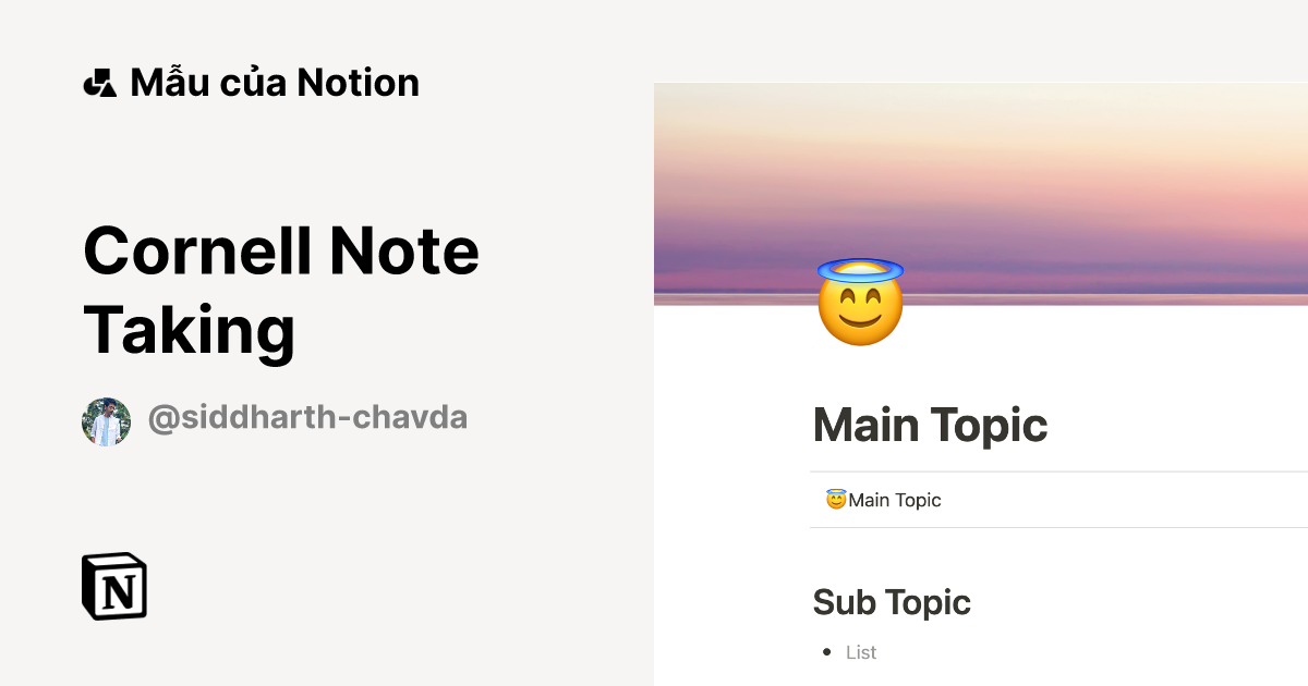 Mẫu Cornell Note Taking | Thị trường Notion