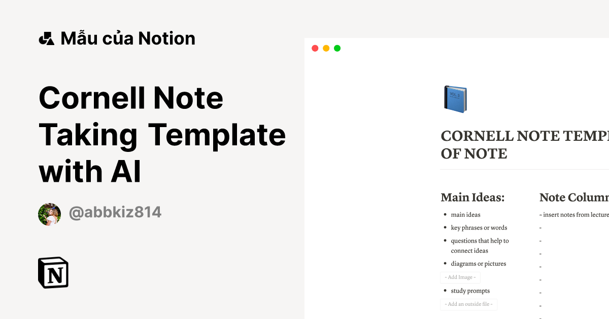 Mẫu Cornell Note Taking Template with AI | Thị trường Notion