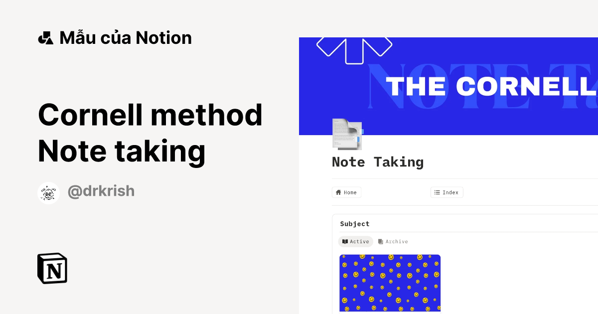 Cornell method Note taking Mẫu do Raj krishnan tạo | Thị trường Notion