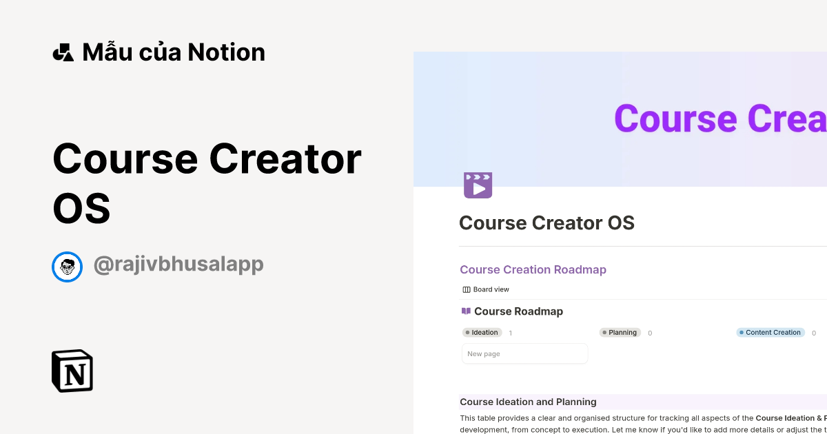 Mẫu Course Creator OS | Thị trường Notion