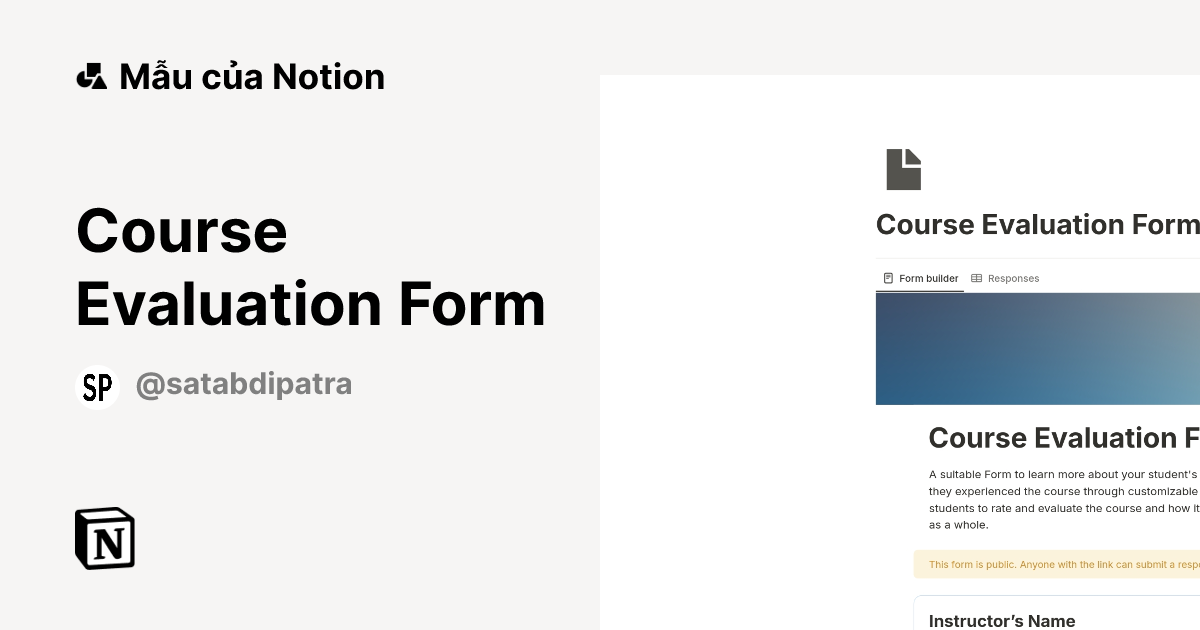 Mẫu Course Evaluation Form | Thị trường Notion