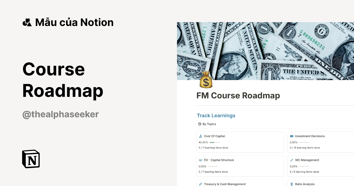 Course Roadmap Mẫu do thealphaseeker tạo | Thị trường Notion