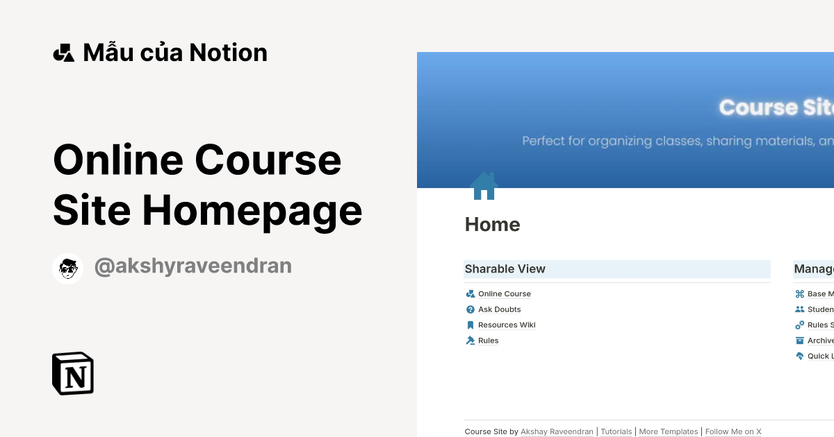 Mẫu Online Course Site Homepage | Thị trường Notion