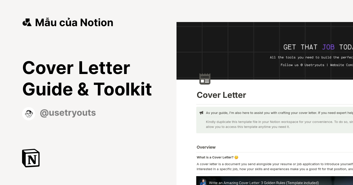 Mẫu Cover Letter Guide & Toolkit | Thị trường Notion