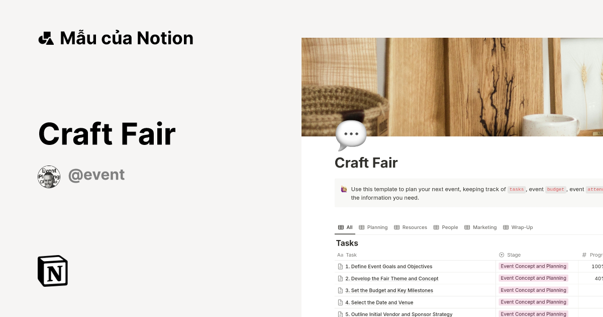 Mẫu Craft Fair | Thị trường Notion