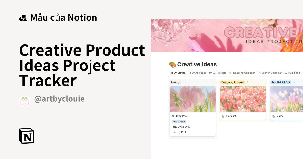 Mẫu Creative Product Ideas Project Tracker | Thị trường Notion