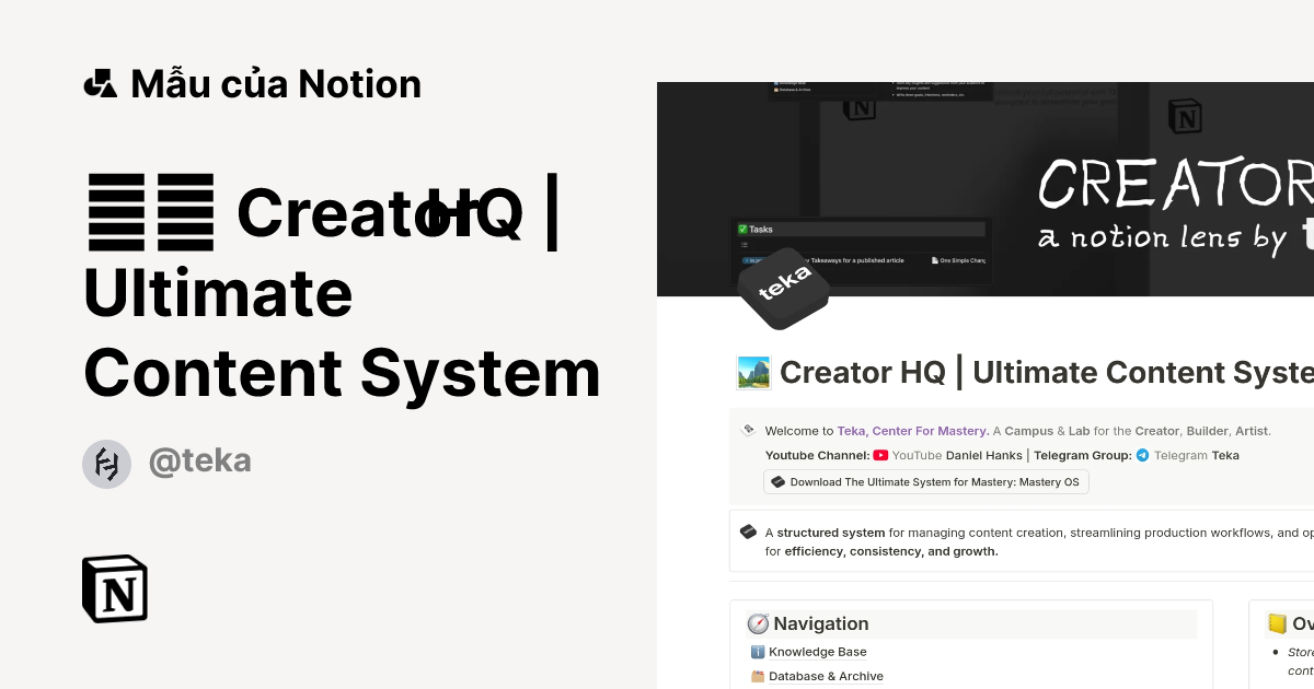 Mẫu 🏞️ Creator HQ | Ultimate Content System | Thị trường Notion