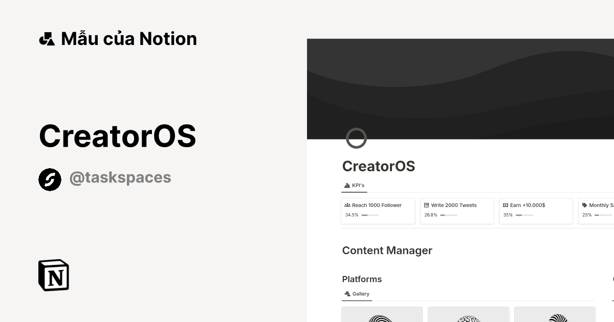 CreatorOS Mẫu do Taskspaces tạo | Thị trường Notion