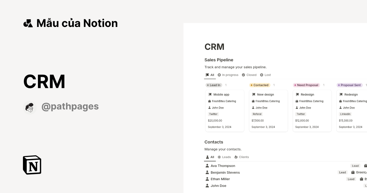 Mẫu CRM | Thị trường Notion