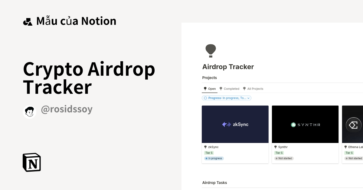 Mẫu Crypto Airdrop Tracker | Thị trường Notion