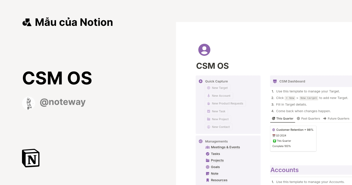 CSM OS Mẫu do Noteway tạo | Thị trường Notion
