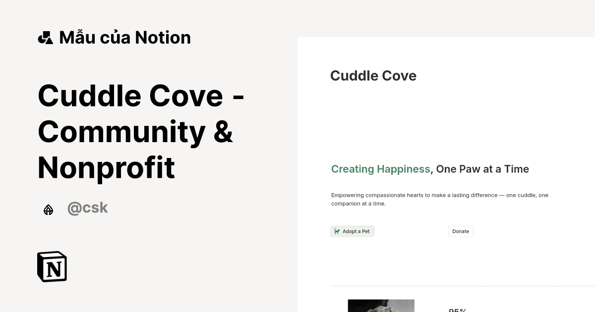 Mẫu Cuddle Cove - Community & Nonprofit | Thị trường Notion