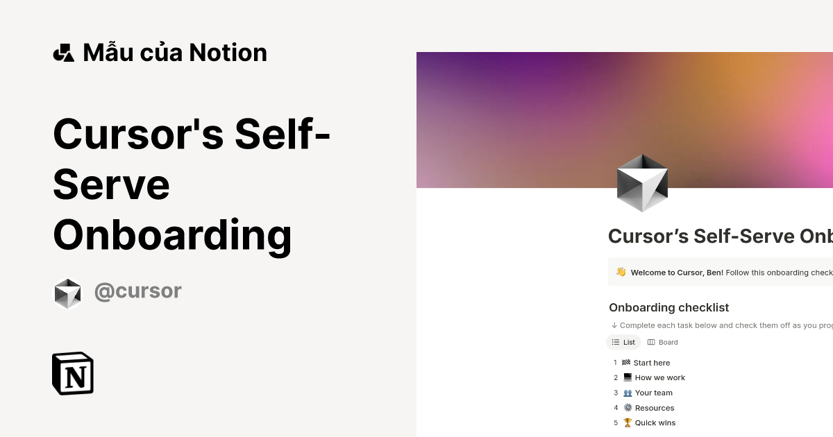 Mẫu Cursor's Self-Serve Onboarding | Thị trường Notion