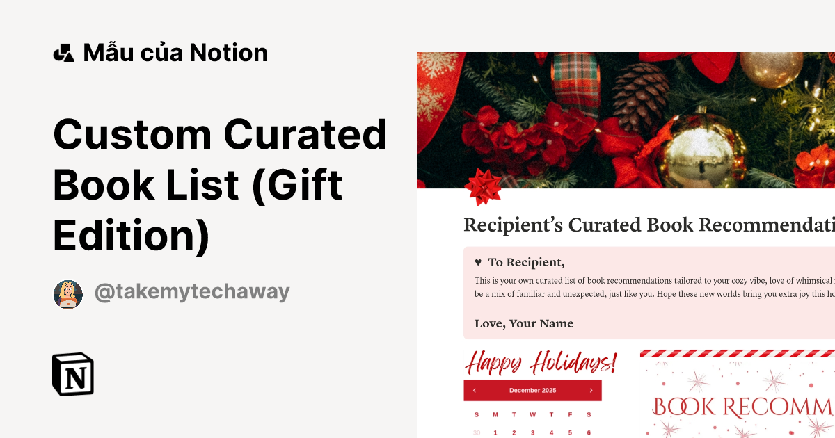 Mẫu Custom Curated Book List (Gift Edition) | Thị trường Notion