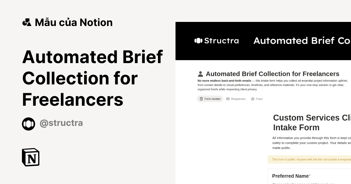 Mẫu Automated Brief Collection for Freelancers | Thị trường Notion