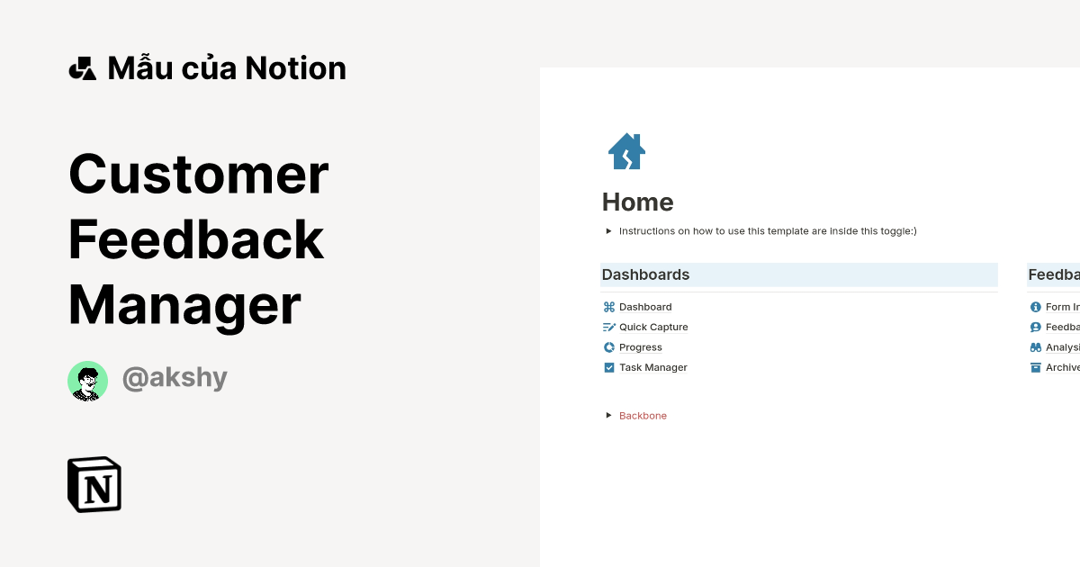 Mẫu Customer Feedback Manager | Thị trường Notion