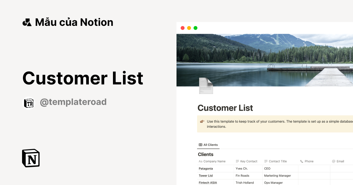 Mẫu Customer List | Thị trường Notion