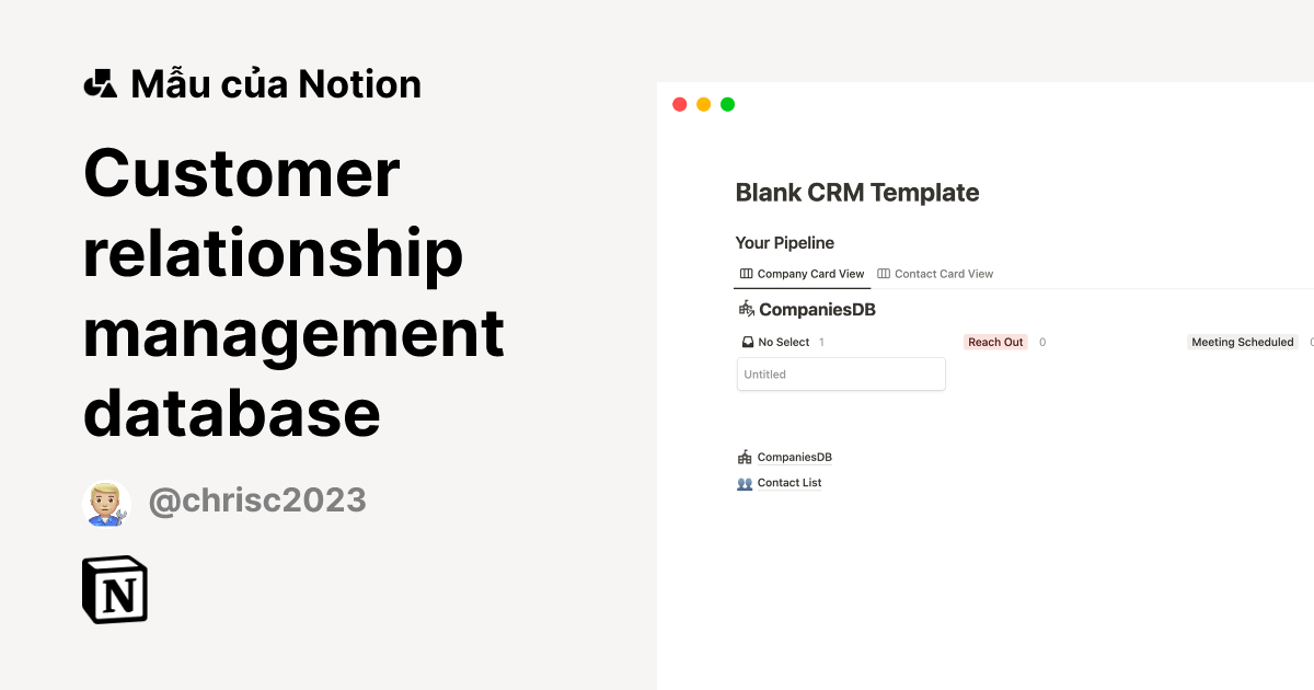 Mẫu Customer relationship management database | Thị trường Notion