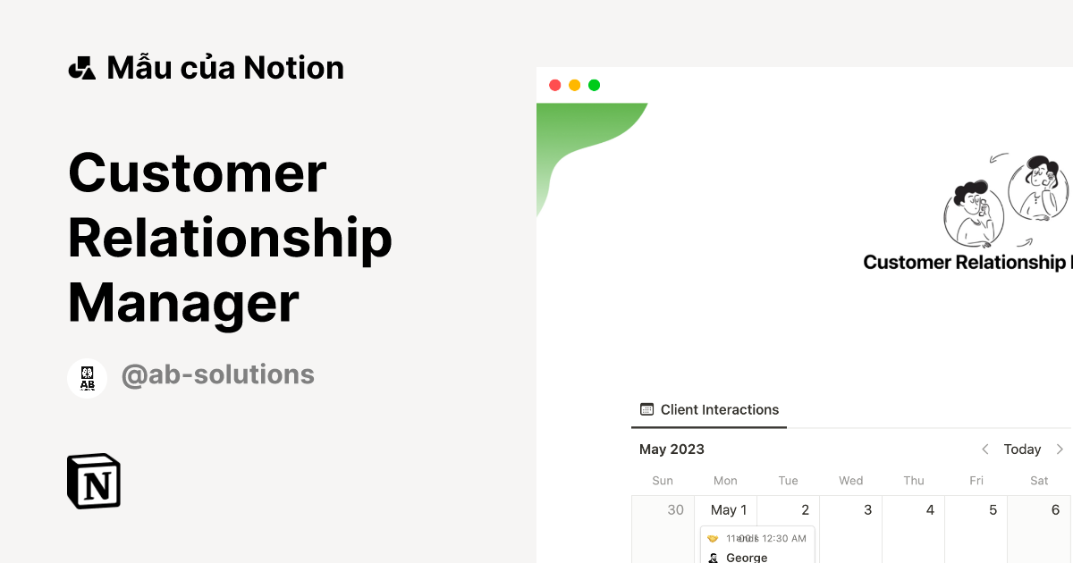 Customer Relationship Manager Mẫu do AB Solutions tạo | Thị trường Notion