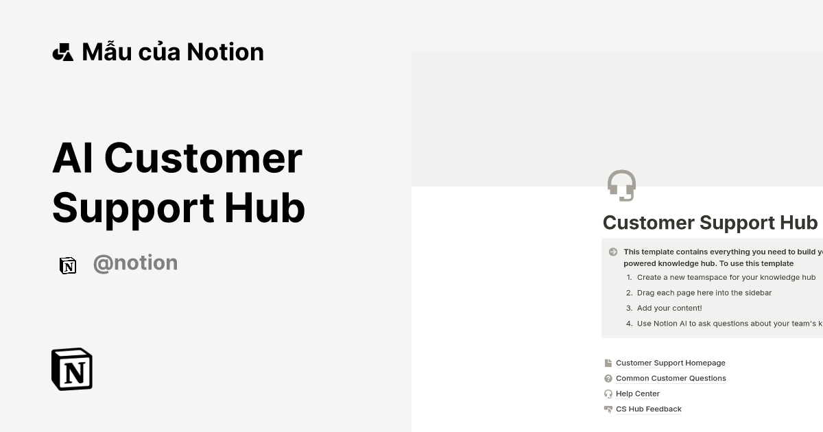 AI Customer Support Hub Mẫu do Notion tạo | Thị trường Notion