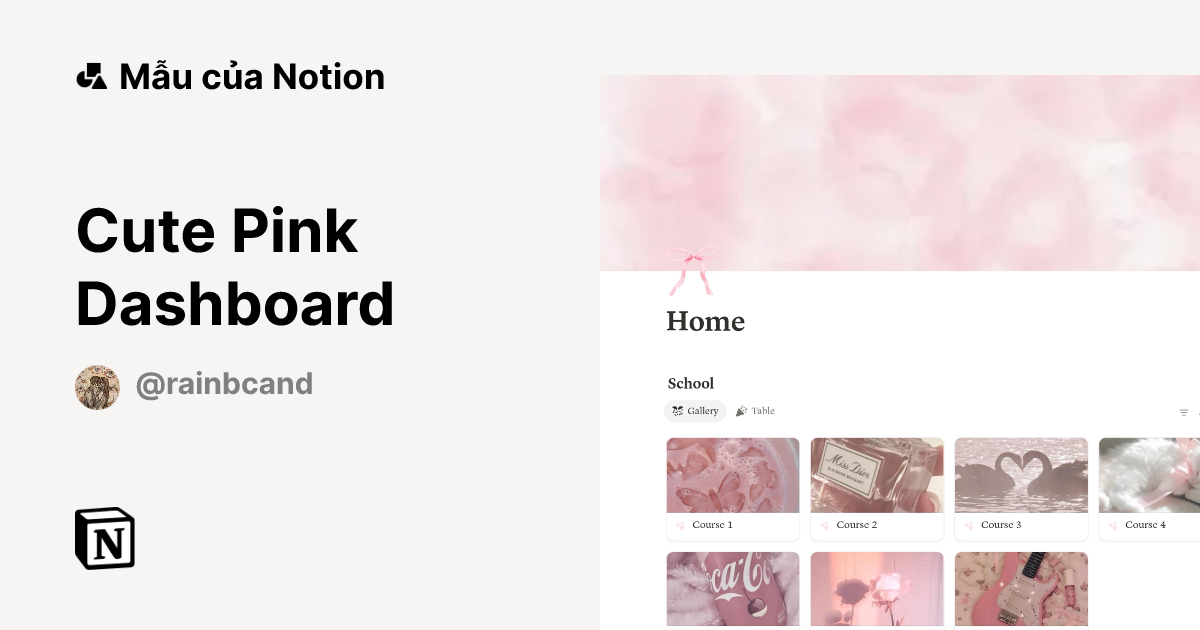 Cute Pink Dashboard Mẫu do rainb tạo | Thị trường Notion